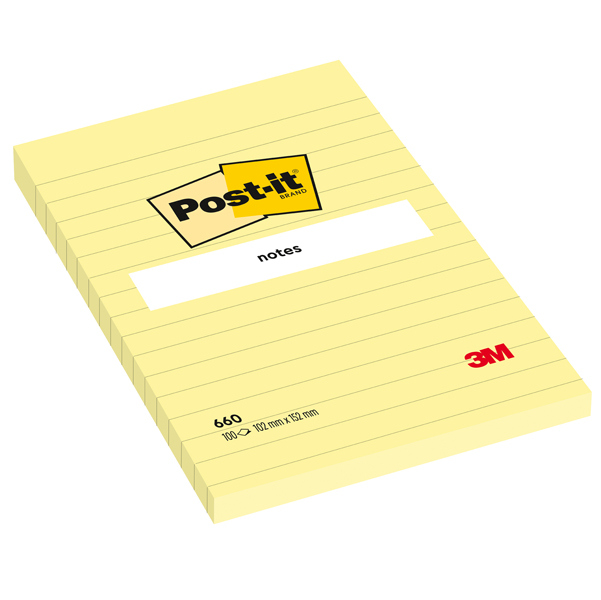 Blocco 100 foglietti Post-it Giallo Canary 102x152mm Giallo a Righe 660